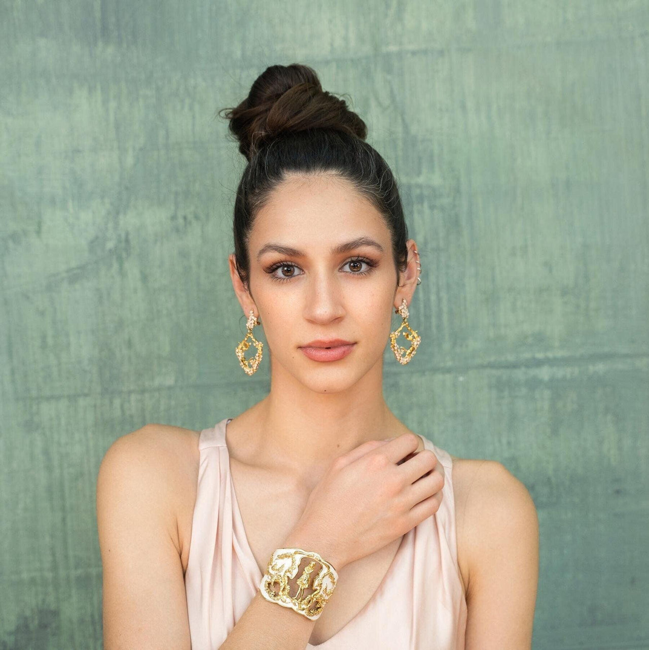Statement Cuff Bracelet – Harmony in Gold & Ivory – Angela Mia Jewelry